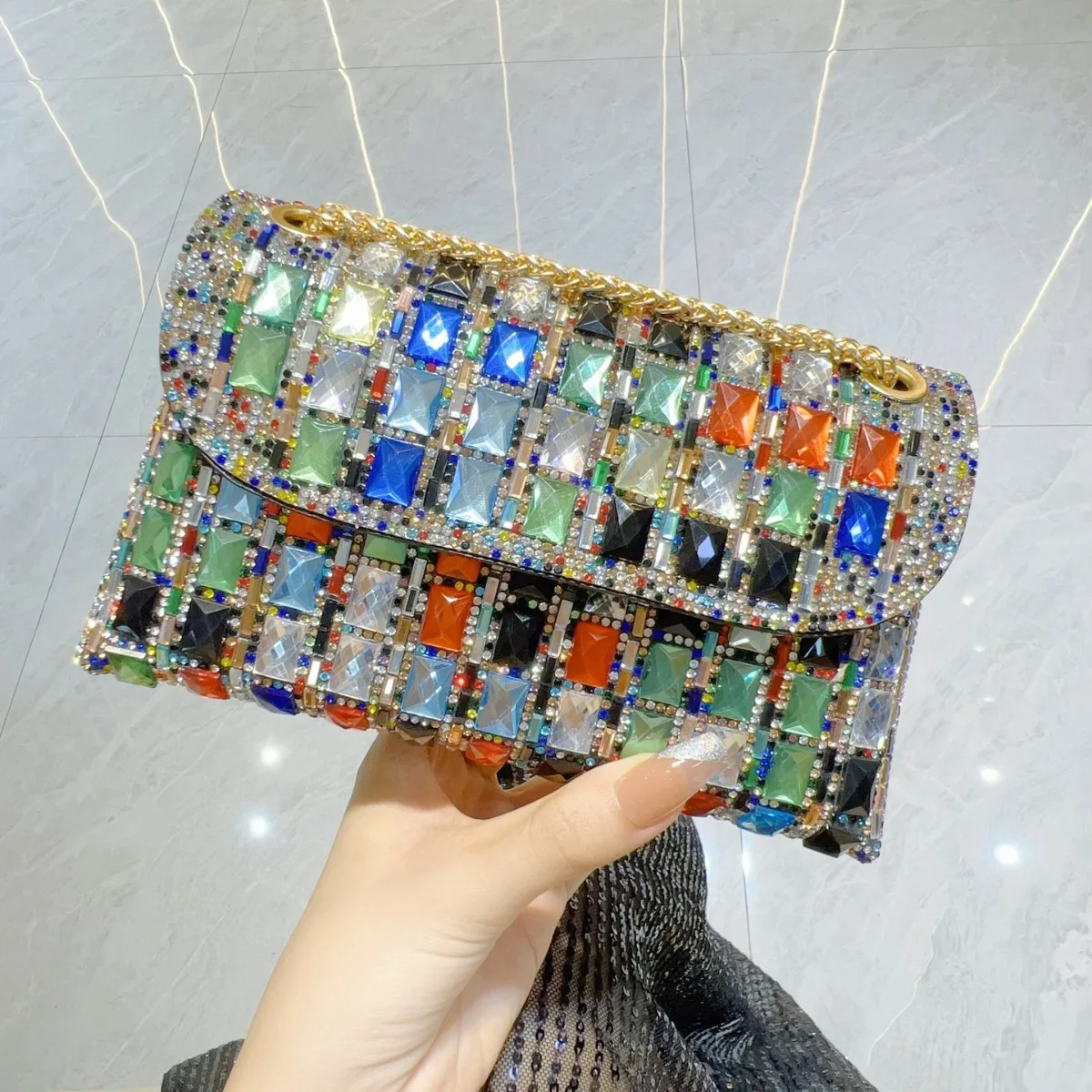 Full Rhinestone Women's Chain Bag Evening Dress Silver Crossbody ...