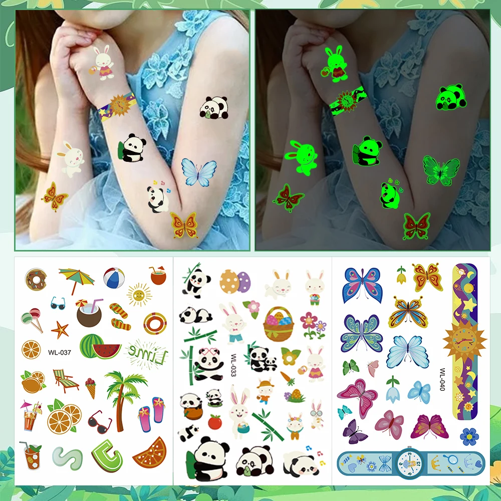 1pc-Luminous-Night-Tattoo-Stickers-For-Children-Cute-Panda-Butterfly ...