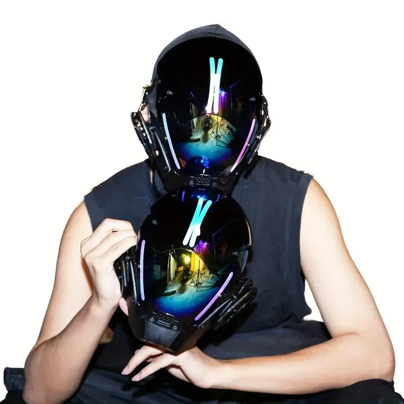 Luminous Reflective stripe Helmet Mask Cosplay CyberPunk DJ Masks ...