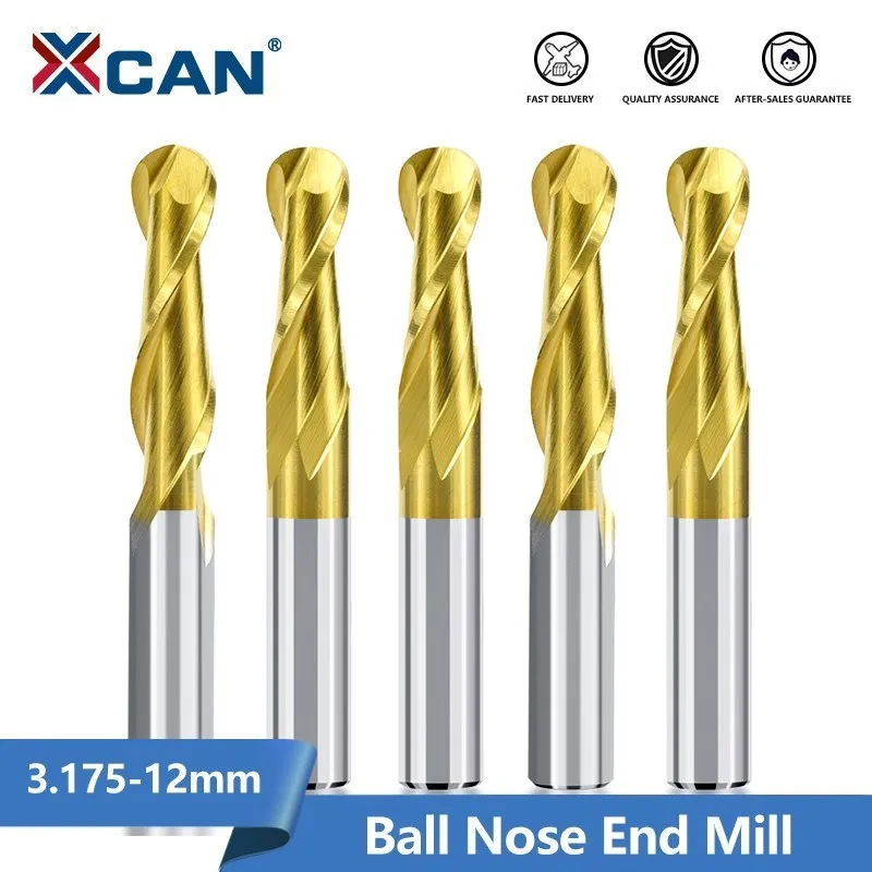 XCAN Ball Nose End Mill 3.175 4 6 8 10 12mm Shank TiN Coated CNC Router ...