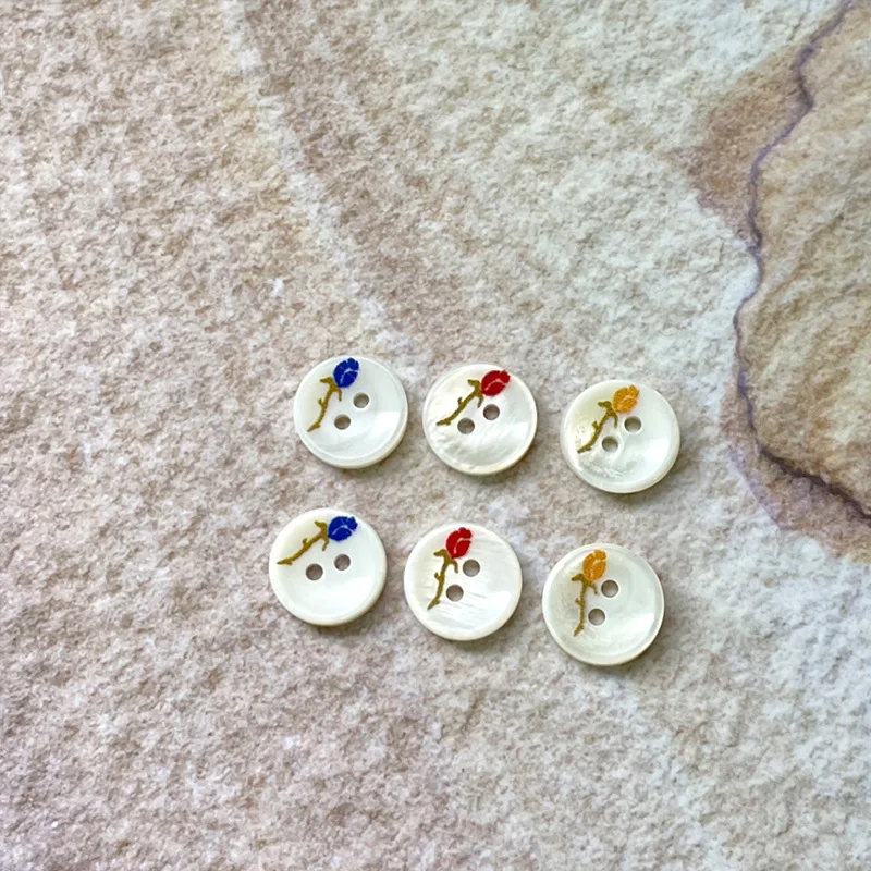 10pcs Beautiful Rose Flower Buttons White Shell Material 11.5mm Round 2 ...
