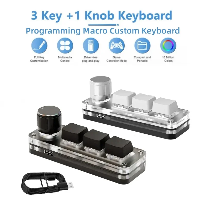 Macro-Mechanical-Keyboard-3-Keys-1-Knob-USB-RGB-Mini-Gaming-Custom-Programming-Knob-Keypads ...