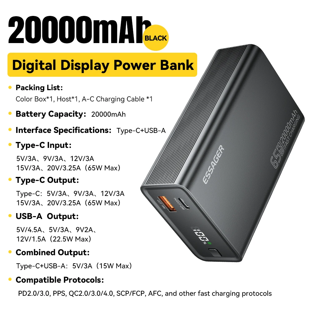 Essager Power Bank 20000mAh PD 65W for 26.98 USD with coupon (Best ...