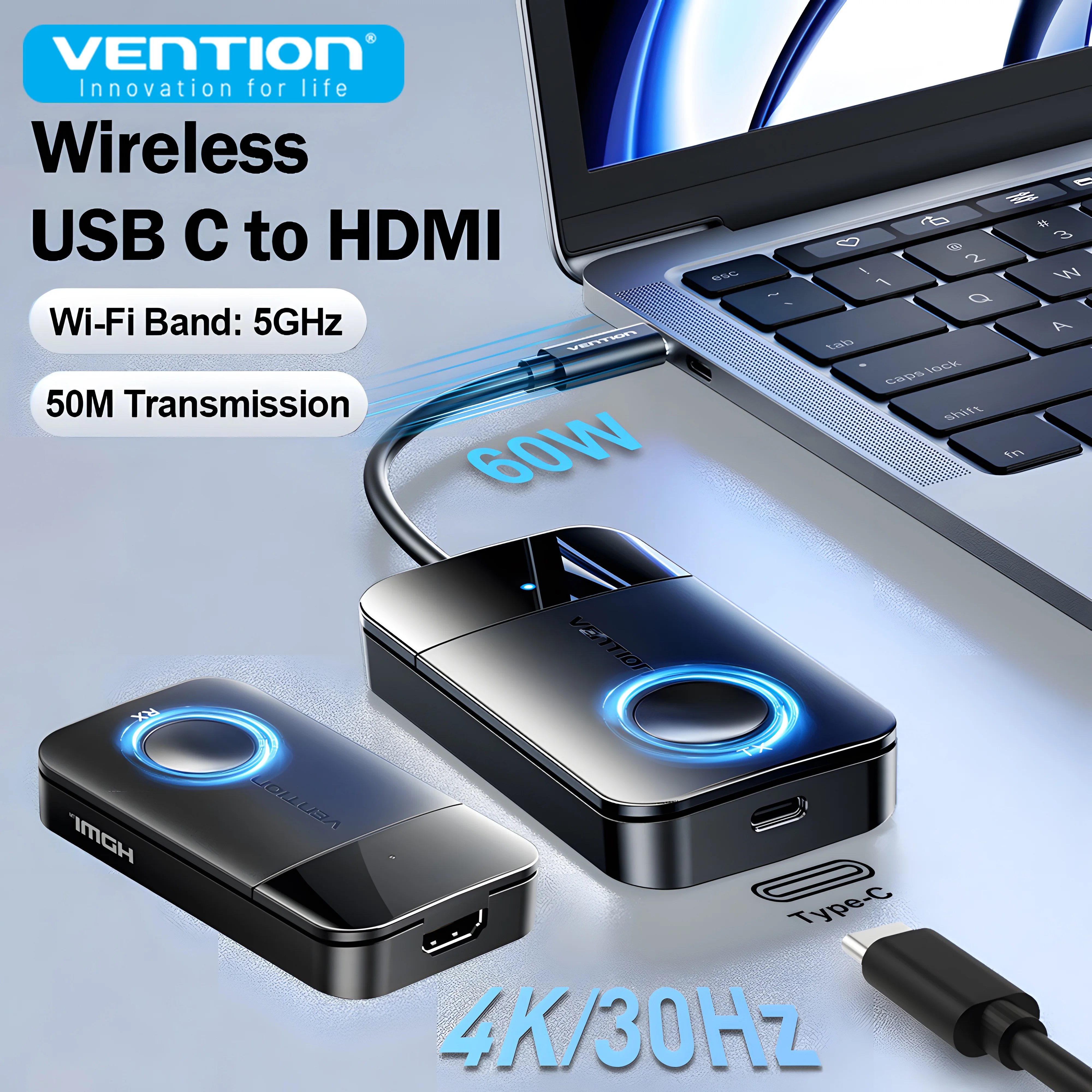 Vention Wireless HDMI Extender 4K@30Hz Video Transmitter Receiver 5GHz ...