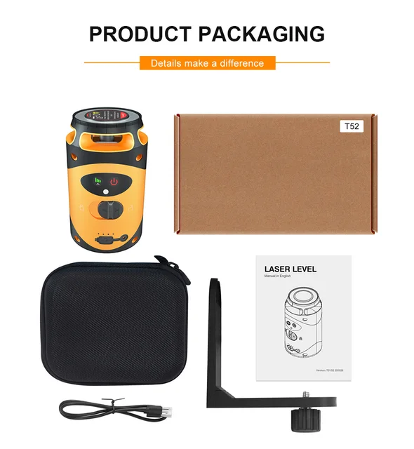 Ponbos T52 Automatic Self-leveling Green Laser Level 360 5 Lines Tile ...