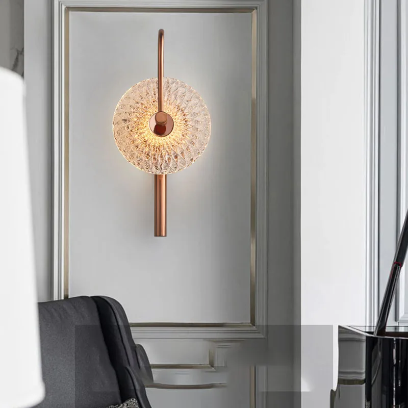 Round-Glass-LED-Wall-Lights-Sconces-Rose-Gold-Metal-Foyer-Tv-Background ...