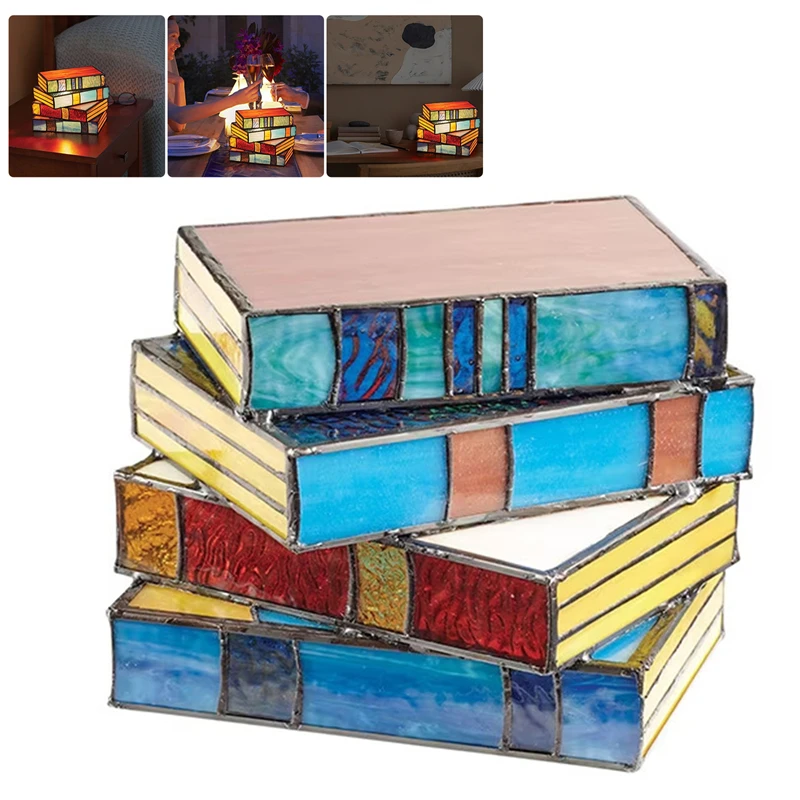 3D-Luminous-Stacked-Books-Lamp-Stained-Glass-LED-Night-Light-Handicraft ...