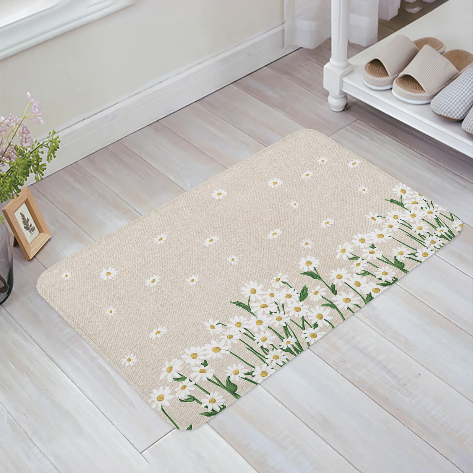 White Daisy Flower Anti slip Floor Mat Living Room Entrance Doormat ...