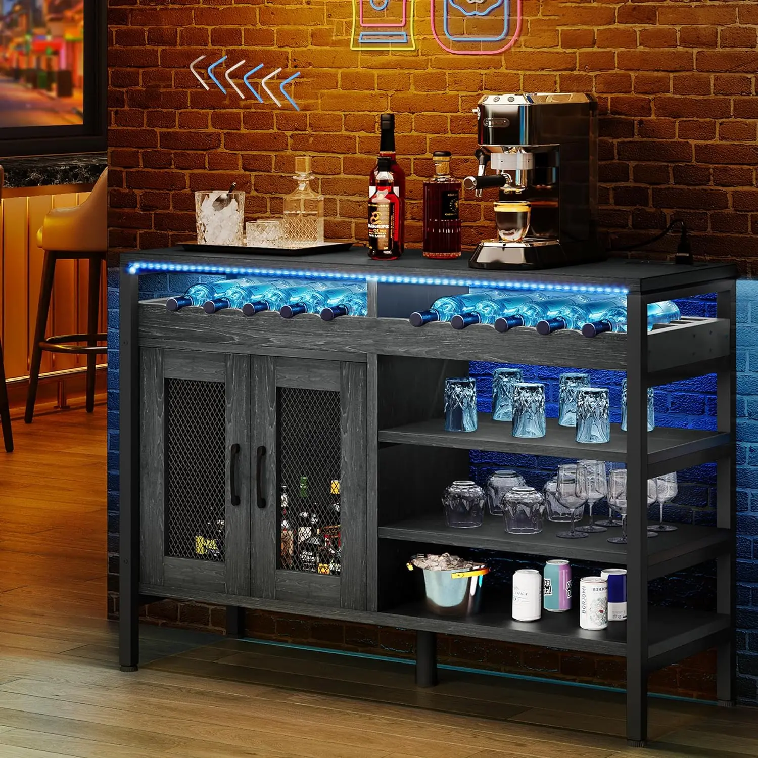 Gabinete-Bar-Industrial-com-Luzes-LED-Gabinete-para-Vinho-com-Tomadas ...