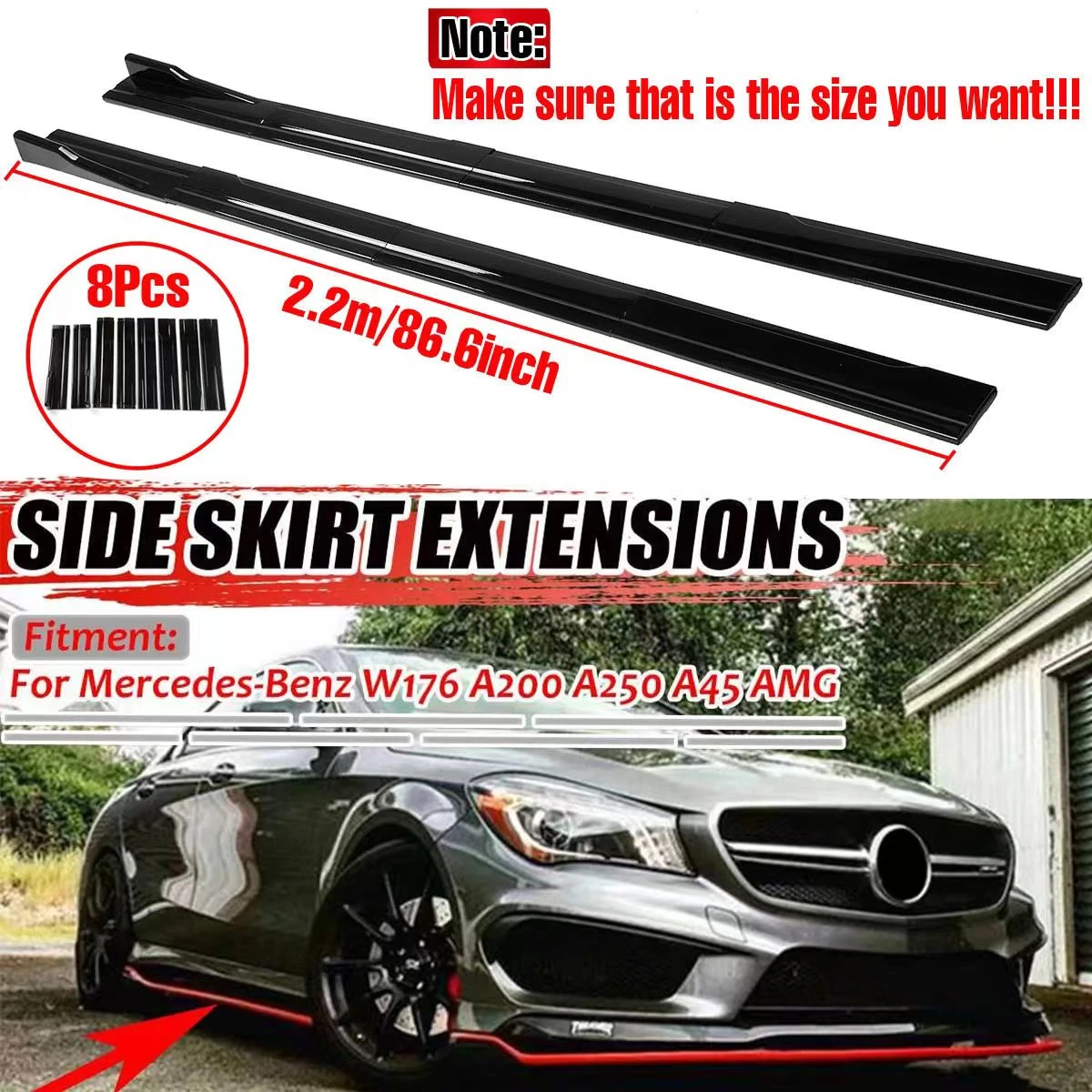 2.2m Side Skirts Extension Rocker Splitters Diffuser Winglet Wings For ...