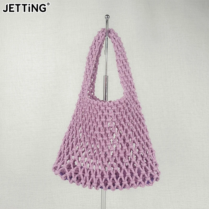 Lightweight Mini Cotton Thread Handbags Women Hollow Out Hand Woven ...