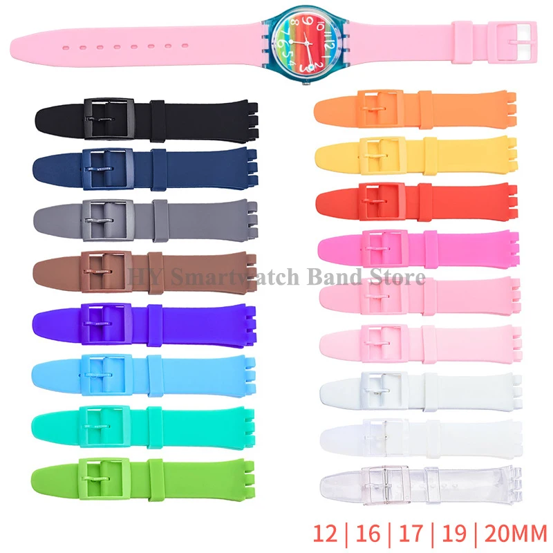 16mm 17mm 19mm 20mm Silicone Watch Band for Swatch Colorful Rubber ...