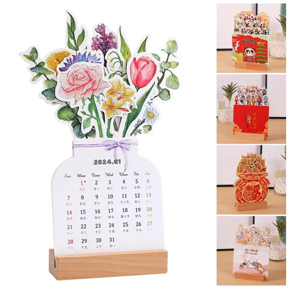 Premuim-Paper-Calendar-2024-Cartoon-Theme-Desk-Calendar-with-Wooden ...
