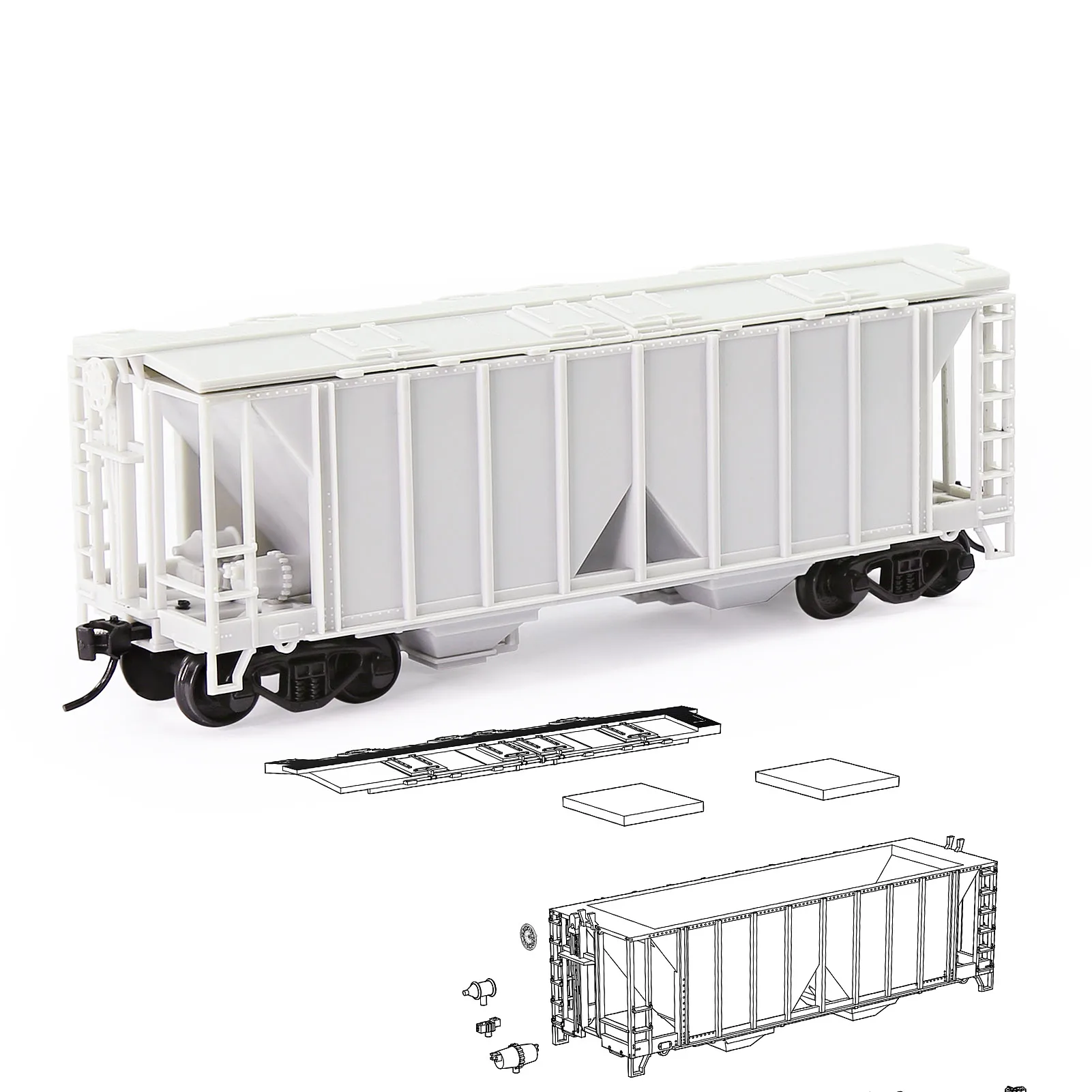 Evemodel-1pc-HO-Scale-1-87-Blank-Unassembled-2-Bay-Covered-Hopper-Car ...