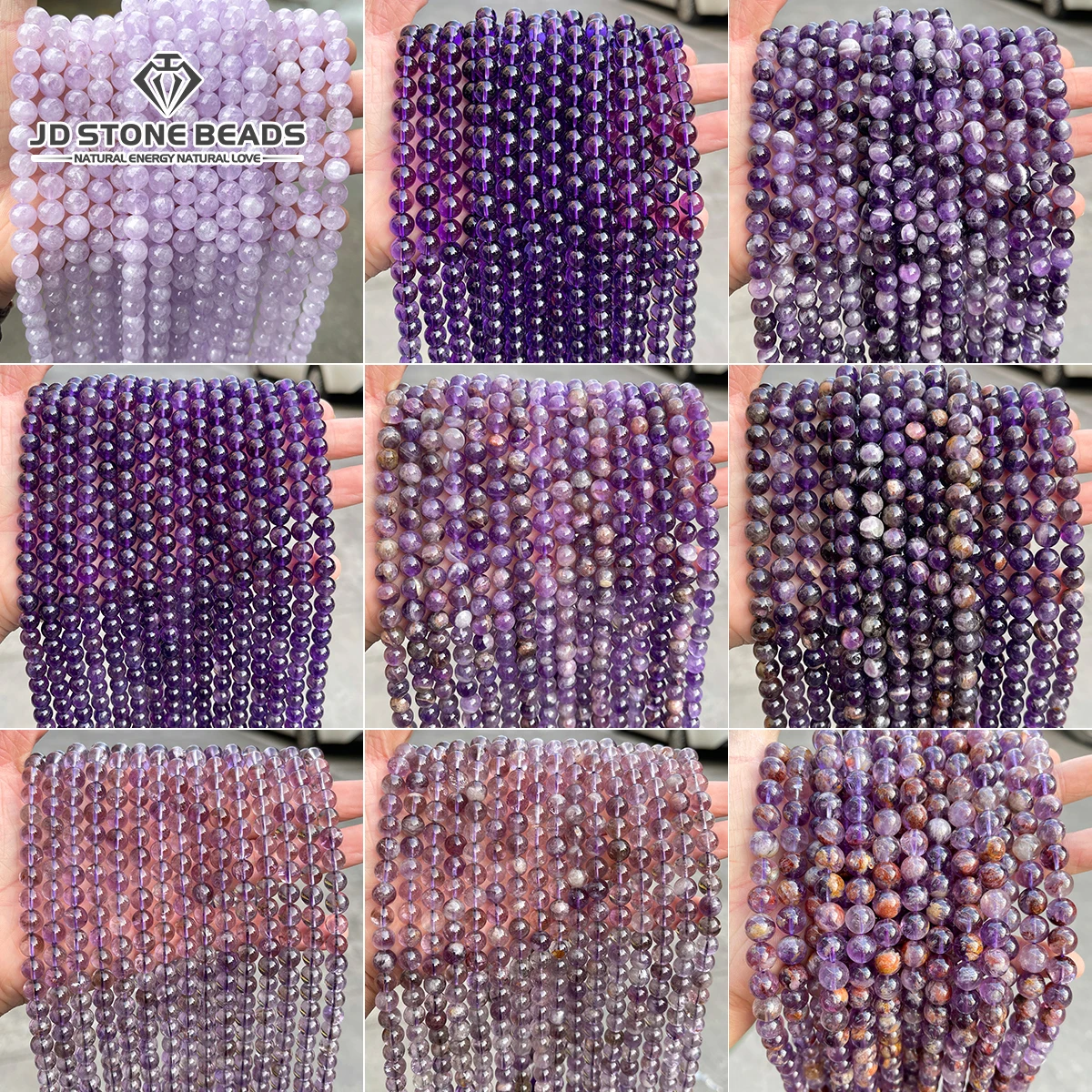 Natural Purple Color Crystal Beads Amethyst Purple Ghost Quartz Loose ...