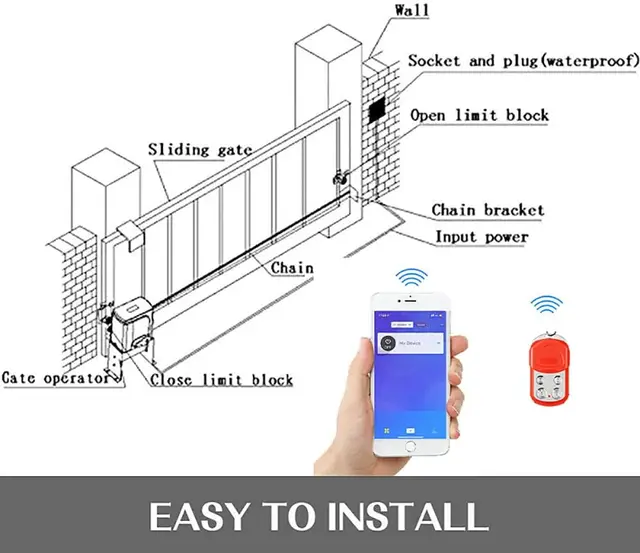 4000lb Automatic Sliding Gate Opener APP Control with 4 Remotes,750W ...