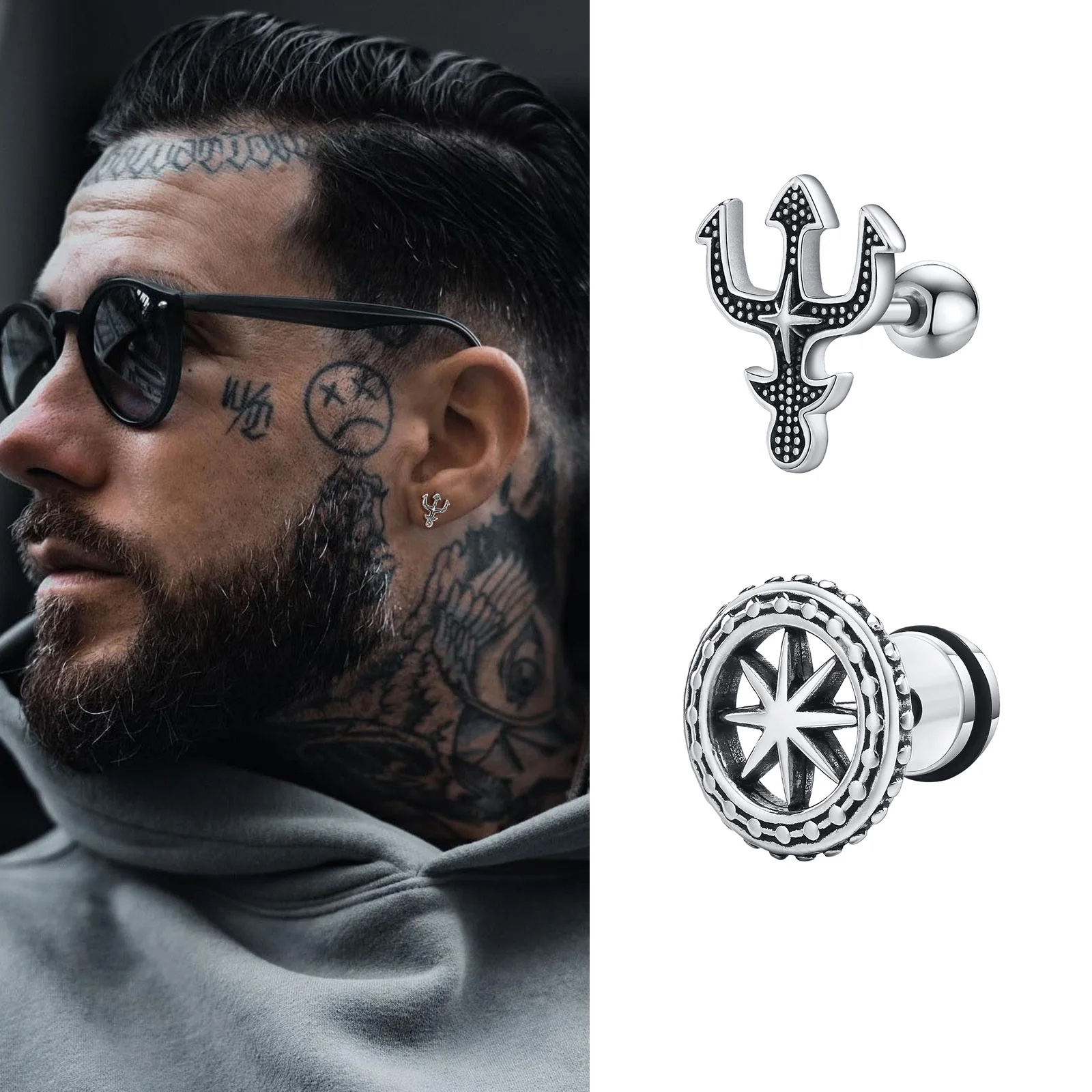 Punk-Men-s-Trident-Stud-Earrings-Ancient-Greek-God-Poseidon-Neptune ...
