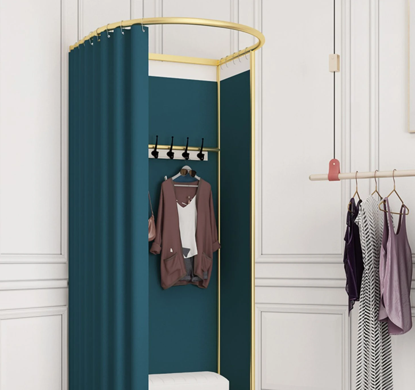 Movable-fitting-room-track-curtain-floor-standing-dressing-room-display ...