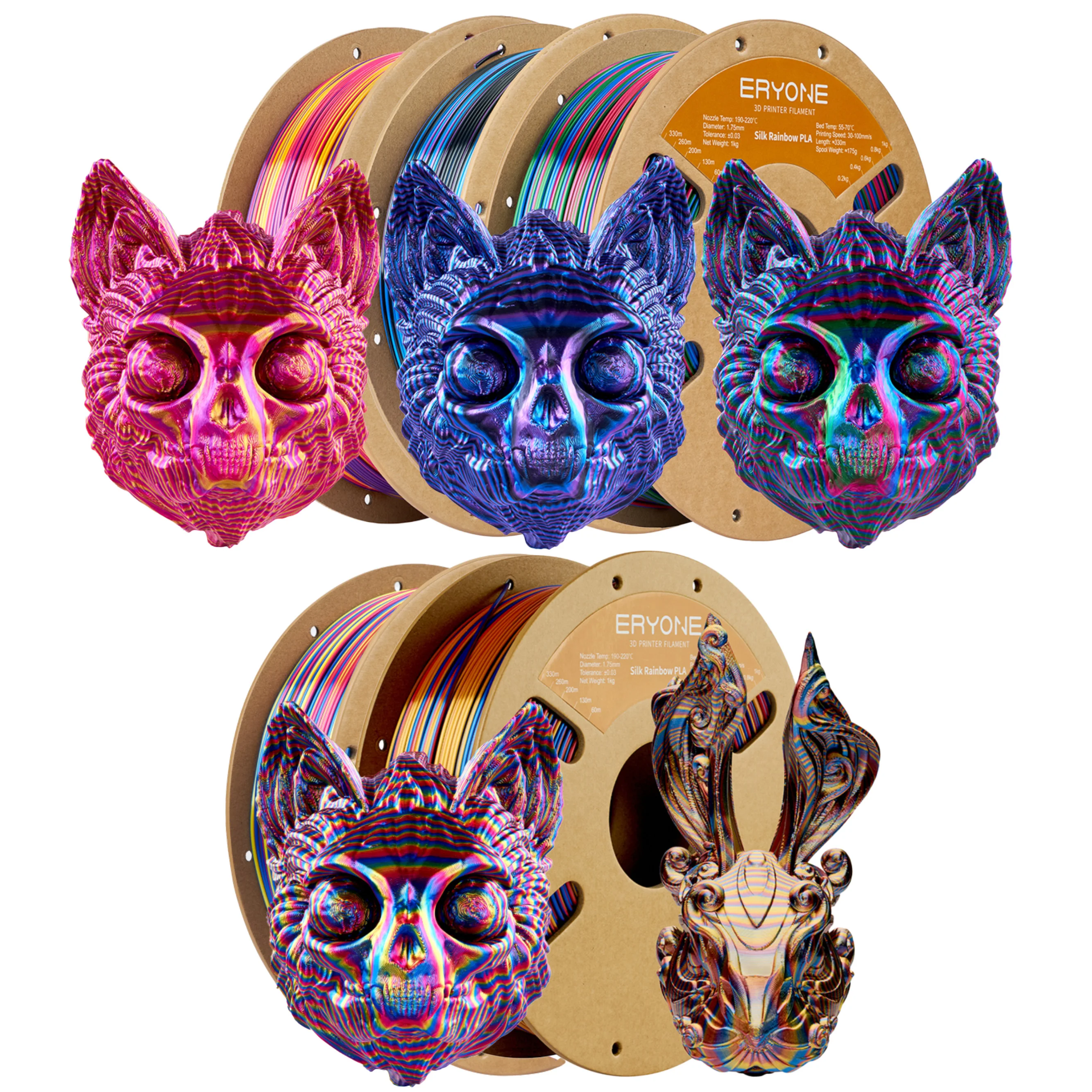 ERYONE 3/5/10KG PLA Silk Twist Rainbow Premium Shiny Filament do druku ...