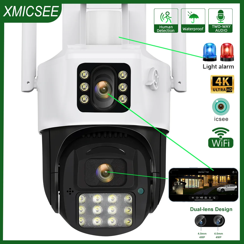 Xmicsee Wifi Outdoor Ip Camera 8mp Dual Lens Surveillance Cctv Camera 