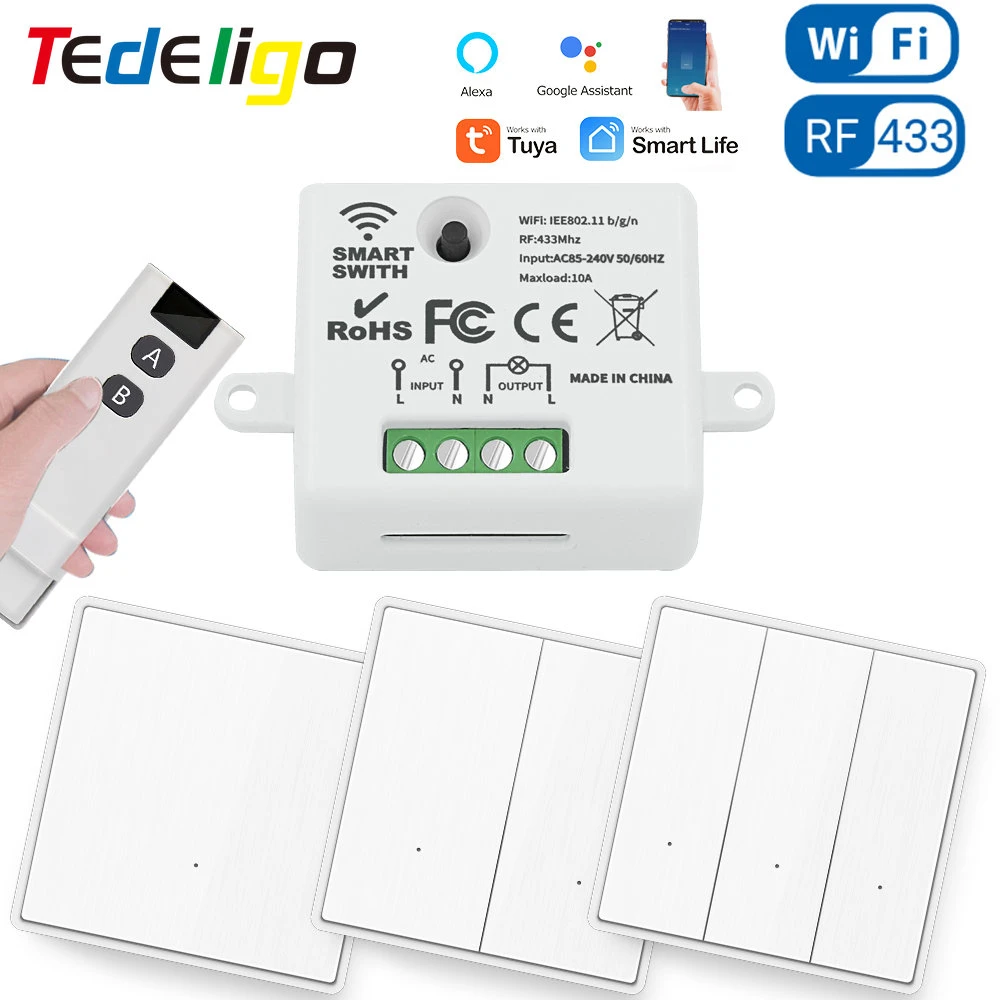 Tuya WiFi RF Light Switch Wireless Push Button Wall Switch Remote ...