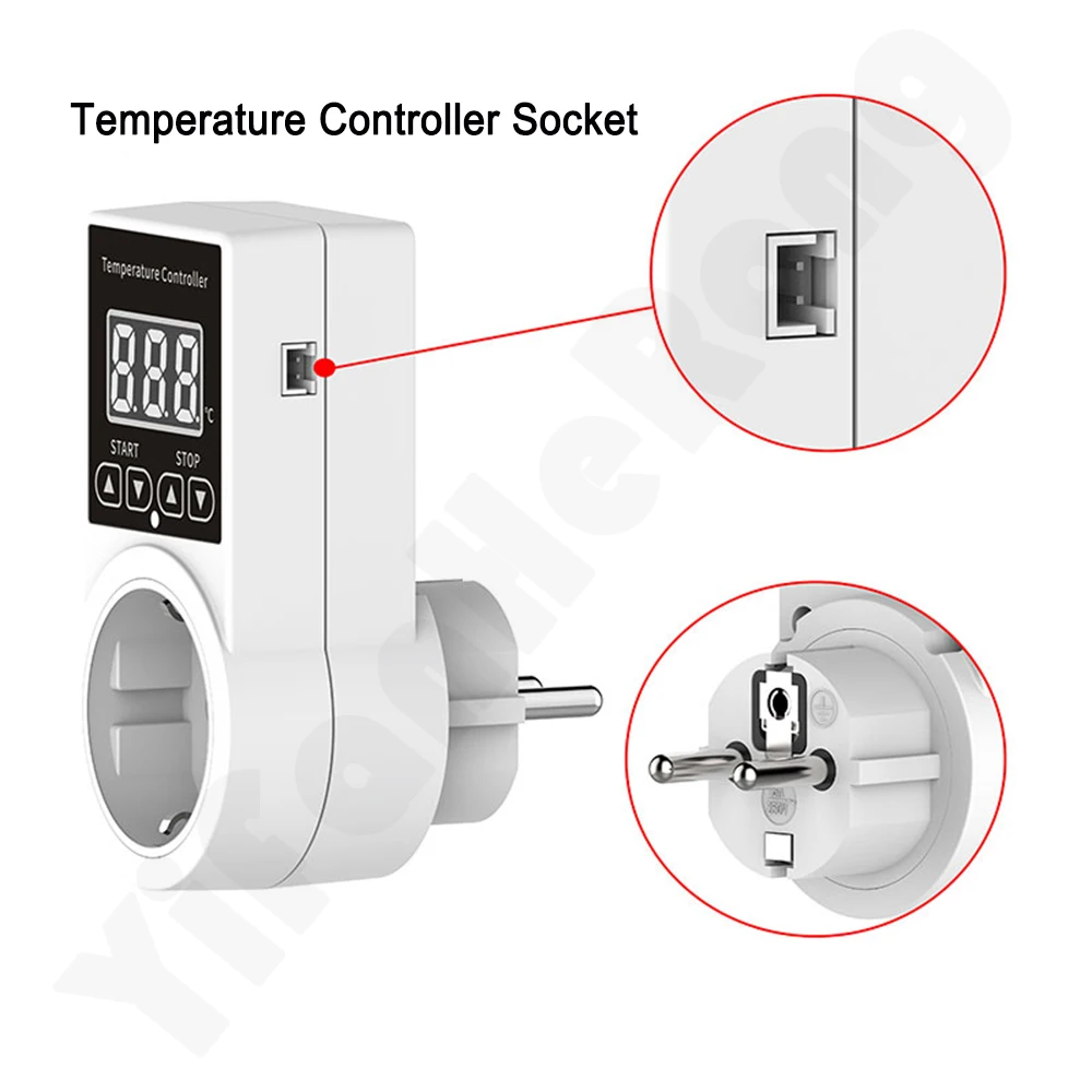 Digital Thermostat Socket Switch Eu Plug Ac 100-250v Temperature Controller Outlet Heating ...