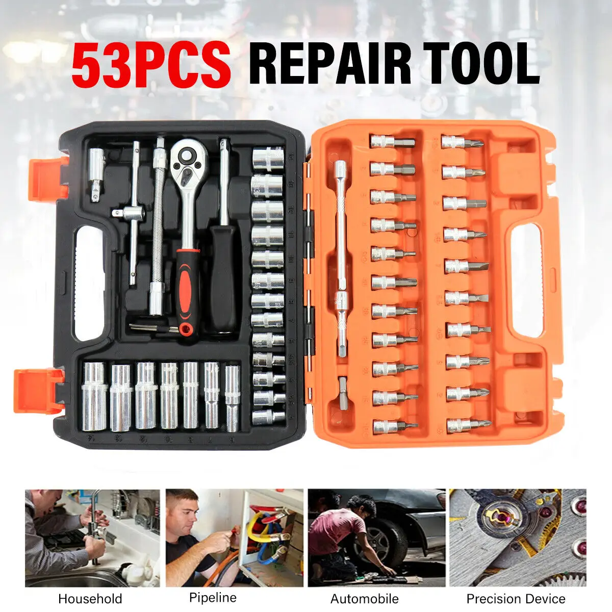 Car Repairing Tools 53Pcs/Set Flexible Socket Kit 1/4" Ratchet Wrench ...