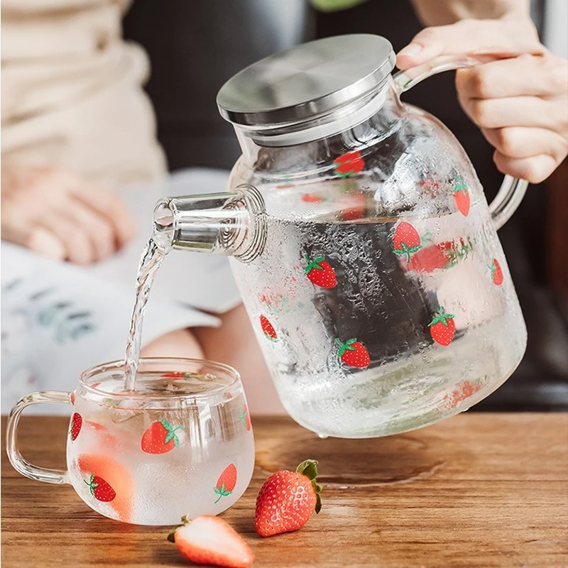 Creative Strawberry Glass Water Pot Large Capacity Water Bottle ...