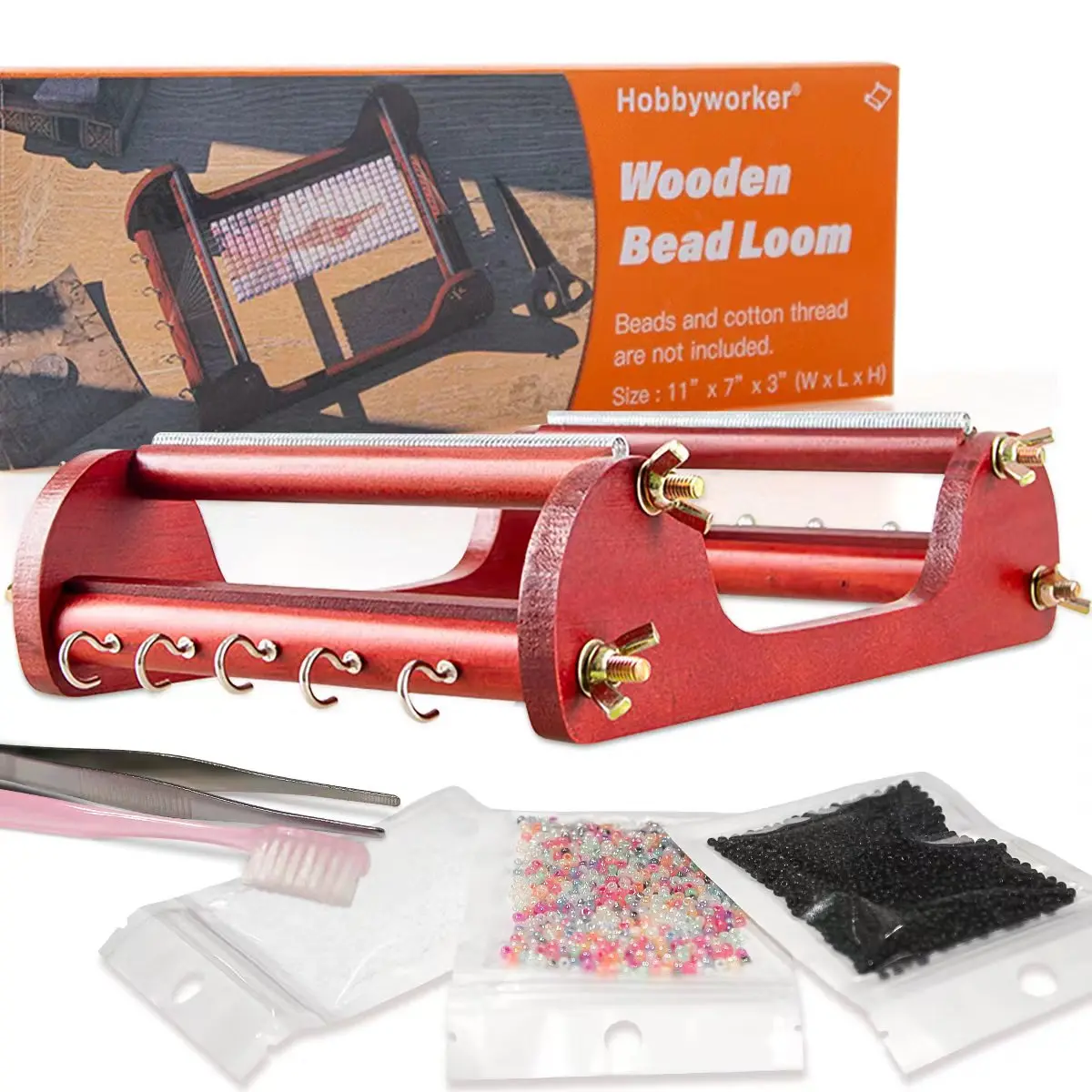 XUQIAN-20-26-7cm-Wooden-Bead-Loom-Kit-with-Tweezer-and-3-Bags-Seed ...