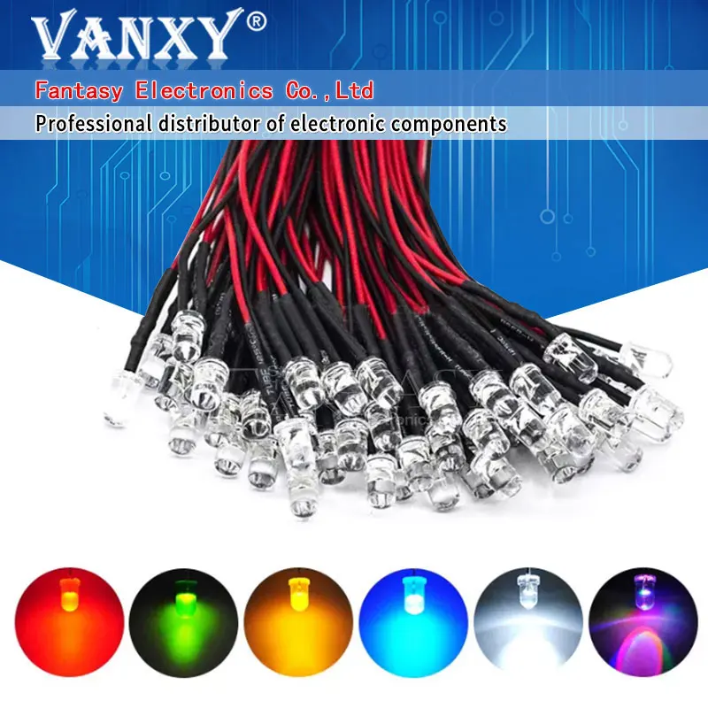 10PCS-5mm-LED-12V-20cm-Pre-wired-White-Red-Green-Blue-Yellow-UV-RGB ...