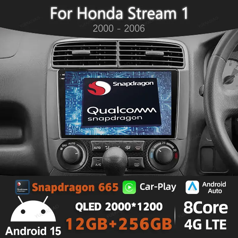 Android 15 Car Radio For Honda Stream 1 2000 - 2006 Qualcomm 2DIN GPS ...