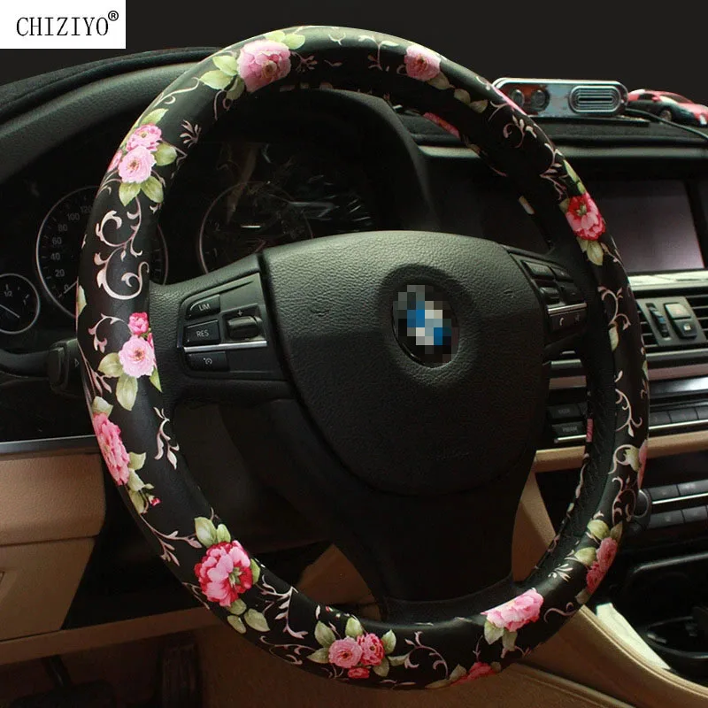 37-38CM PU Leather Chinese National Style Peony Car Steering Wheel ...