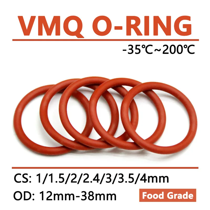 30pcs Red Silicone O Ring CS 1 1.5 2 2.4 3 3.5 4mm OD 12-38mm Food ...
