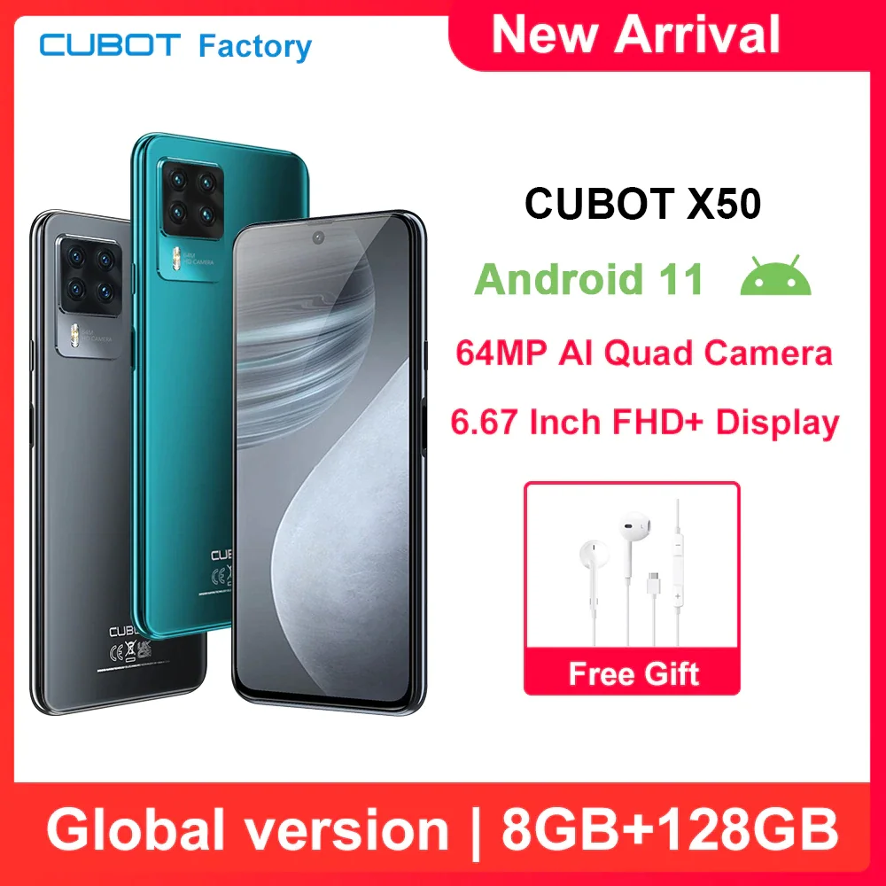 Cubot X50 2021 New Smartphone 64MP Quad Camera 8GB+128GB 6.67" FHD+ ...