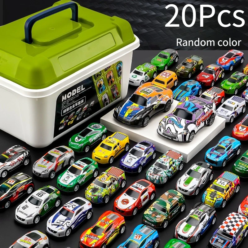 20Pcs Pull Back Alloy Cars Toys Set Mini Vehicles Toy Push and Go Pull ...