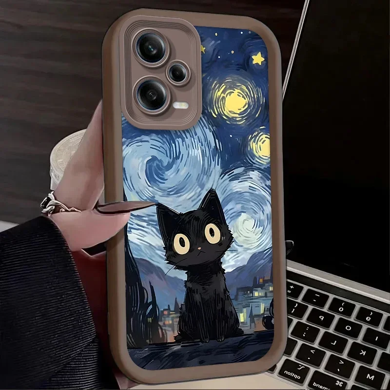 Artistic Black Cat Starry Night Phone Case for Redmi Note 14 4G (8)