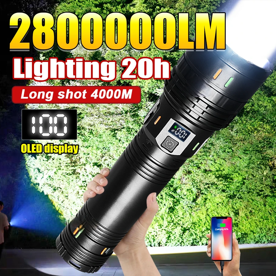 2800000LM High Power LED Flashlight Most Bright Tactical Flashlight ...