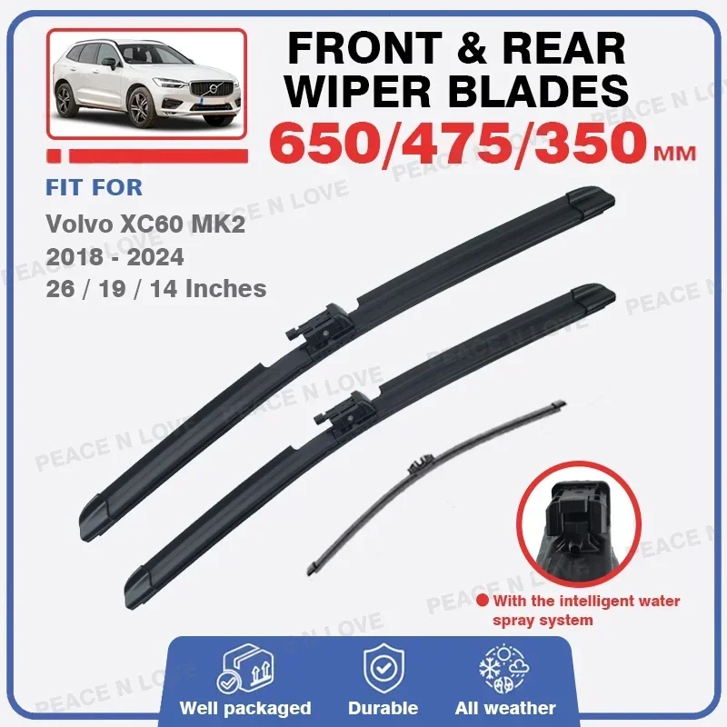 For Volvo XC60 MK2 2018-2024 Front Rear Windscreen Wiper Blades With ...