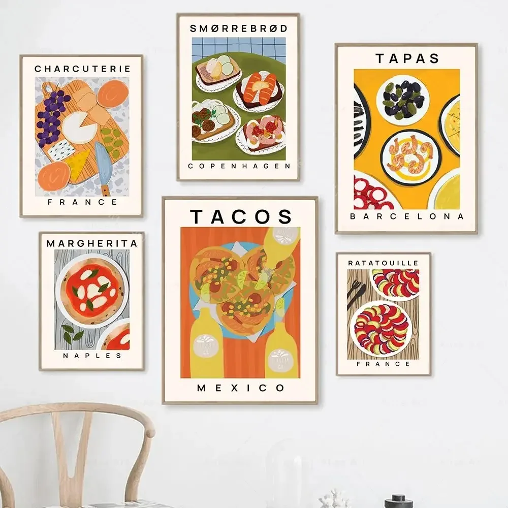 Tacos-Sandwich-Pizza-Tapas-Canvas-Painting-Mexico-French-Danish-Italy ...