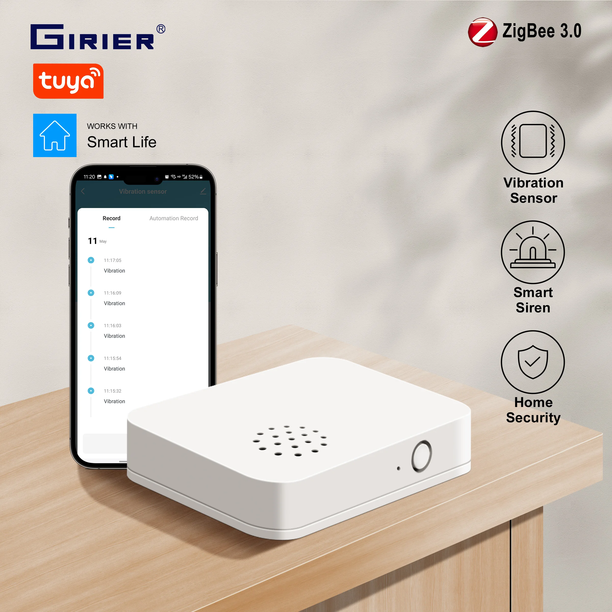 GIRIER-Tuya-ZigBee-Smart-Vibration-Sensor-Wireless-Glass-Break-Drop ...