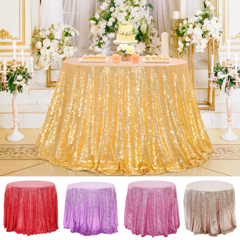 Round Sequin Tablecloth Glitter Sparkling Table Cover Glitter ...
