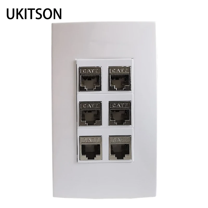 US-Faceplate-6-Ports-CAT7-CAT-6A-RJ45-Internet-Face-Plate-In-White ...