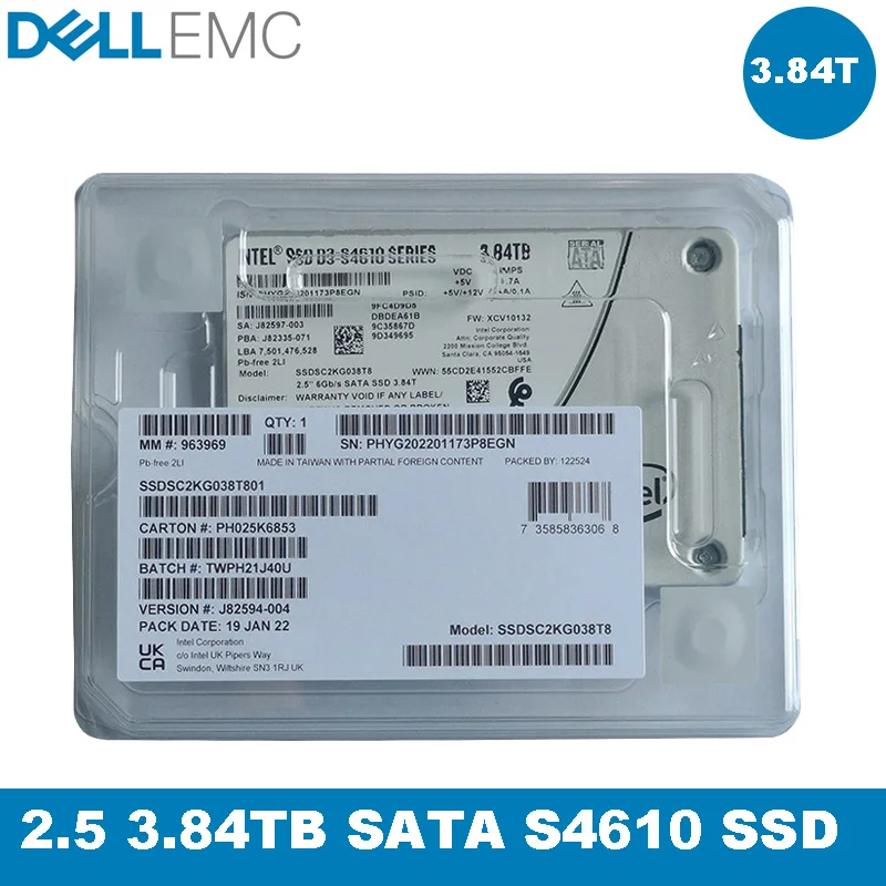 Novo SSD DELL 2.5, S4510 S4610, SATA, 3,84 TB, 1,92 TB, 960GB, 480GB ...