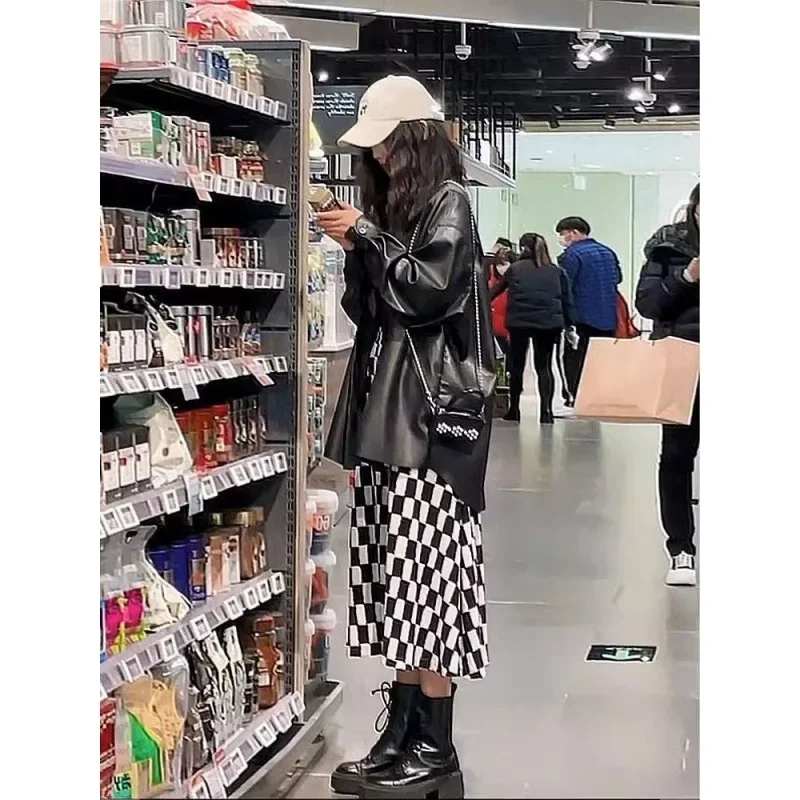 Terno-de-duas-pe-as-de-motocicleta-com-padr-o-quadriculado-jaqueta-de ...