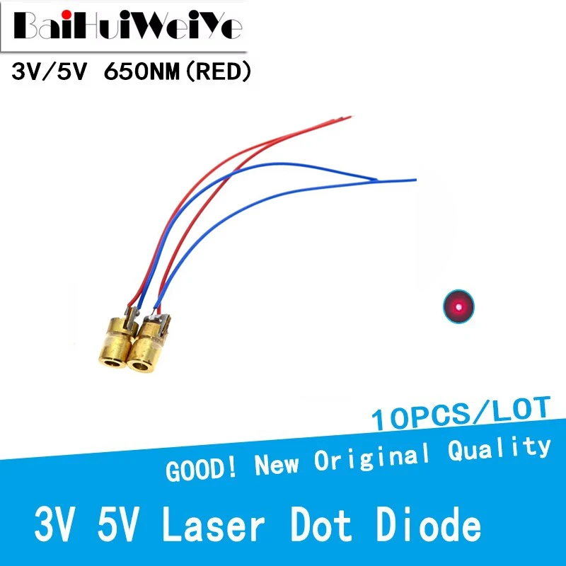 10PCS 5V 3V 650nm 5mW Red Point Adjustable Laser Dot Diode Module Red ...
