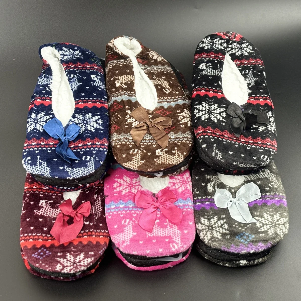 Fluffy Female Floor Slipper Women Bow Knot Snowflake Winter Warm Thick ...
