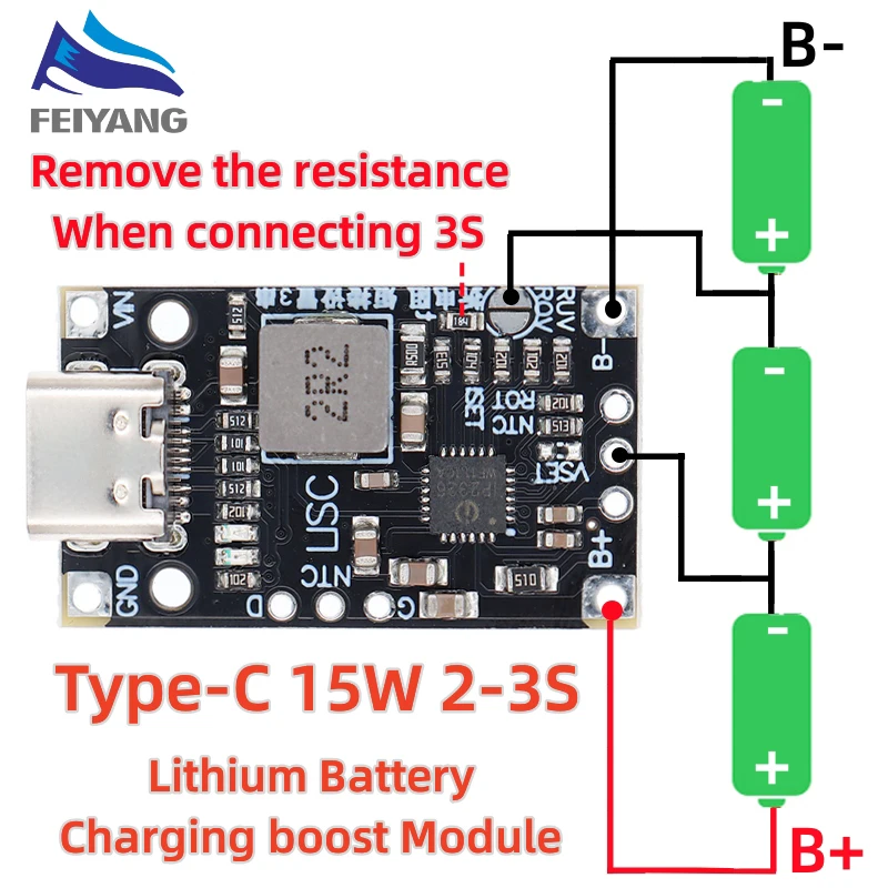 Type-C USB 2/3S BMS 15W 8.4V 12.6V 1.5A Lithium Battery Charging Boost ...