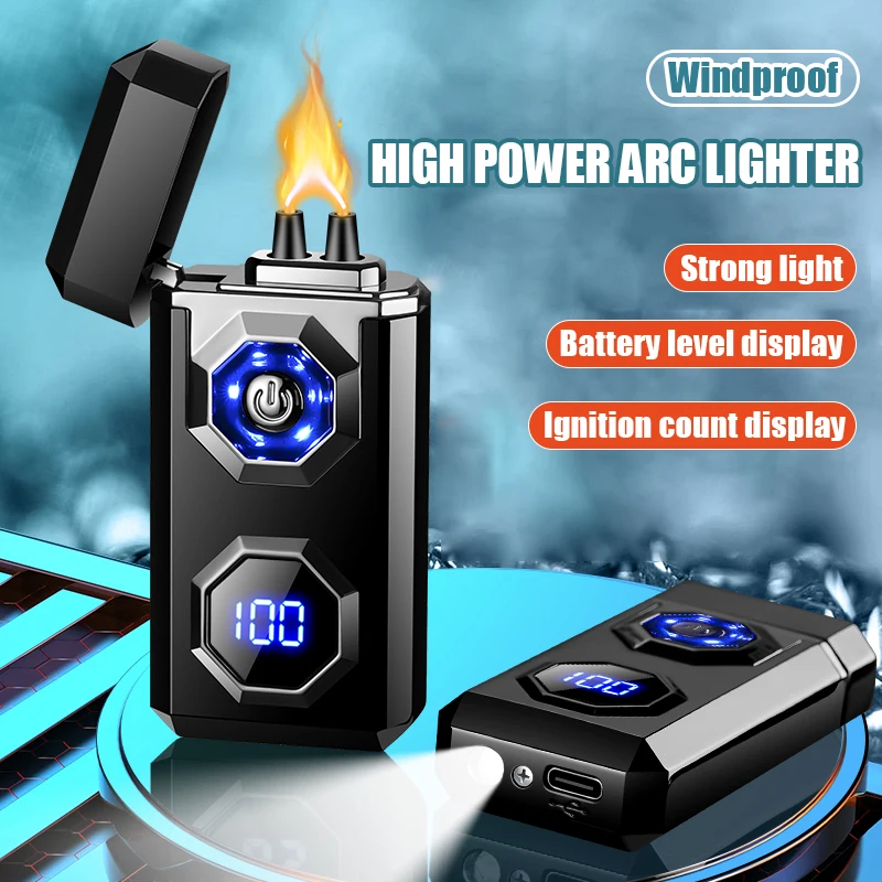 Big-Flame-Electric-Arc-Metal-Lighter-Windproof-Lighter-LED-Lighting ...