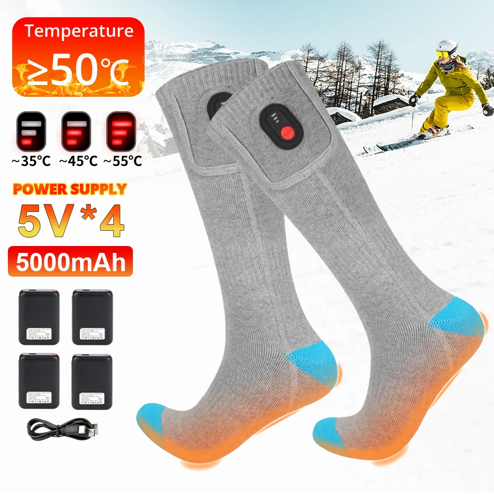 Heated Socks 5000mAh Battery USB Rechargeable Thermal Sock Foot Warmer ...
