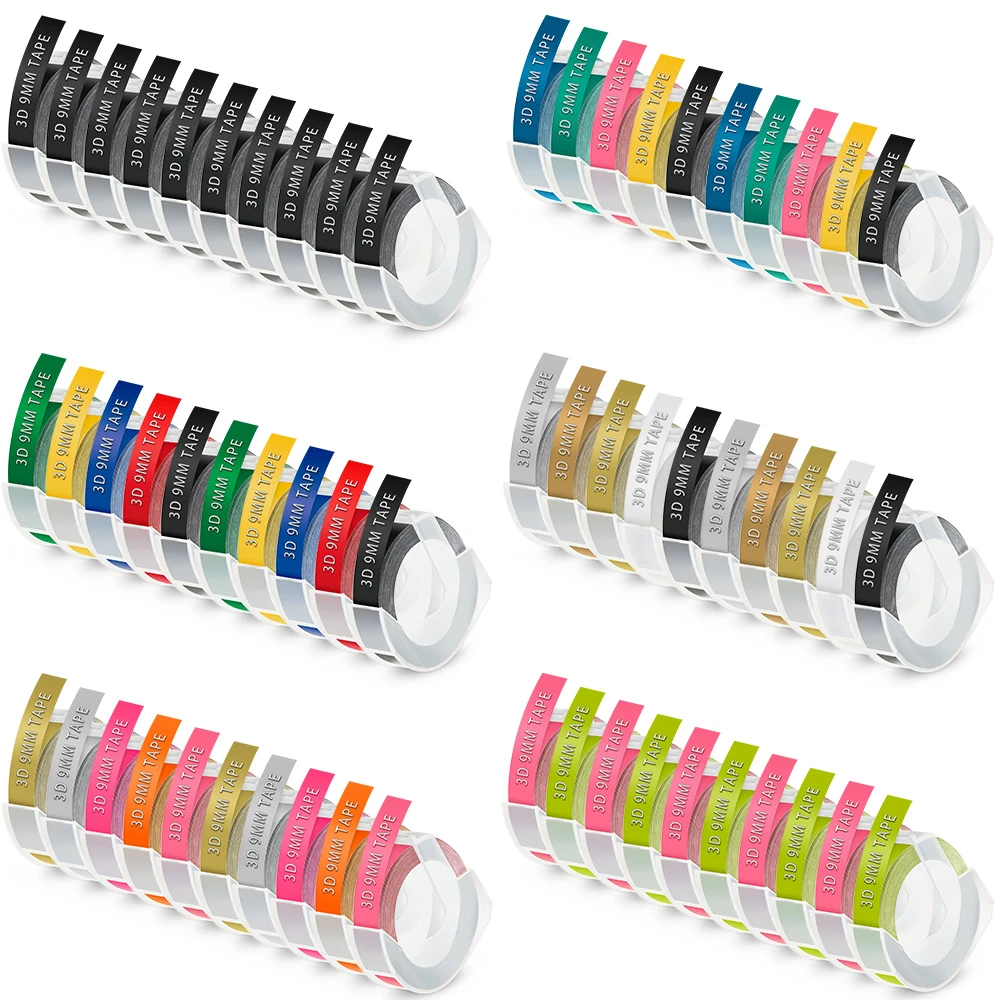 10PK Dymo 3D 엠보싱 테이프 Dymo 9mm 라벨 테이프 Motex 프린터와 호환 가능 Dymo 12965 E101 ...